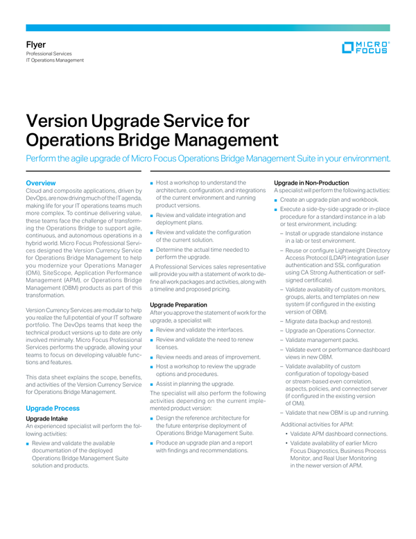 Version Upgrade Service For Operations Bridge Management