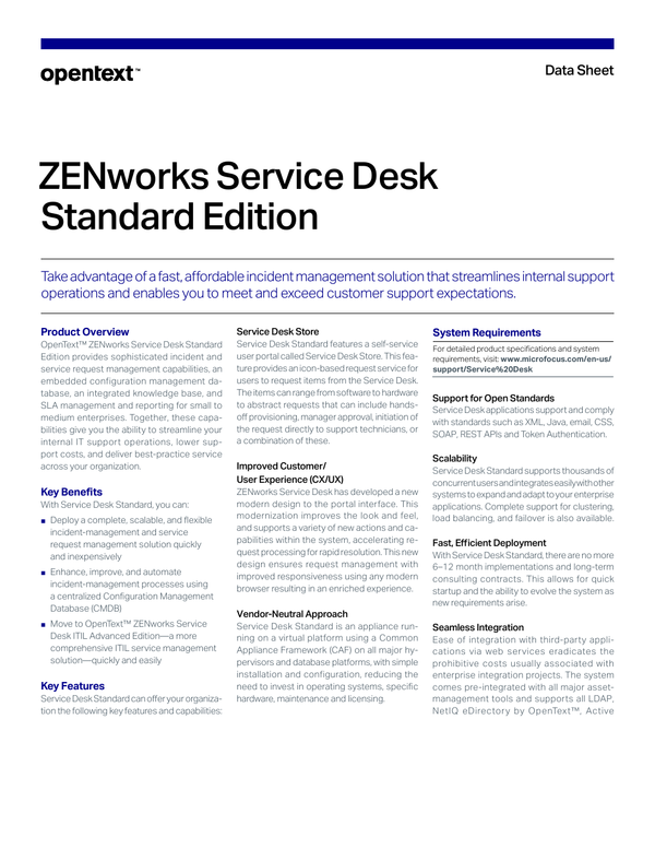 ZENworks Service Desk Standard Edition Datasheet