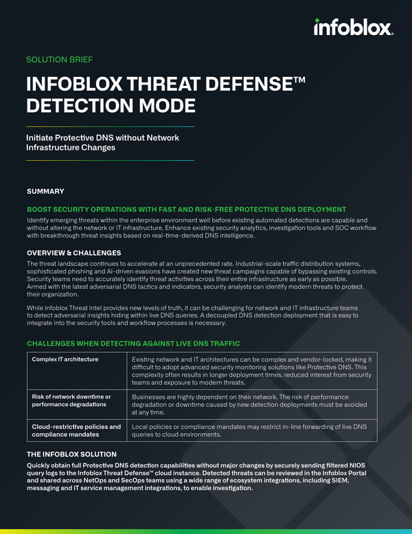 [Solution Note] Infoblox Threat Defense™ Detection Mode