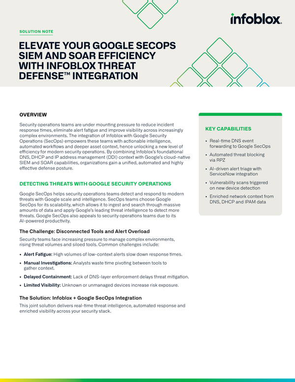 [Solution Note] Elevate Your Google SecOps SIEM and SOAR Efficiency With Infoblox Threat Defense ...