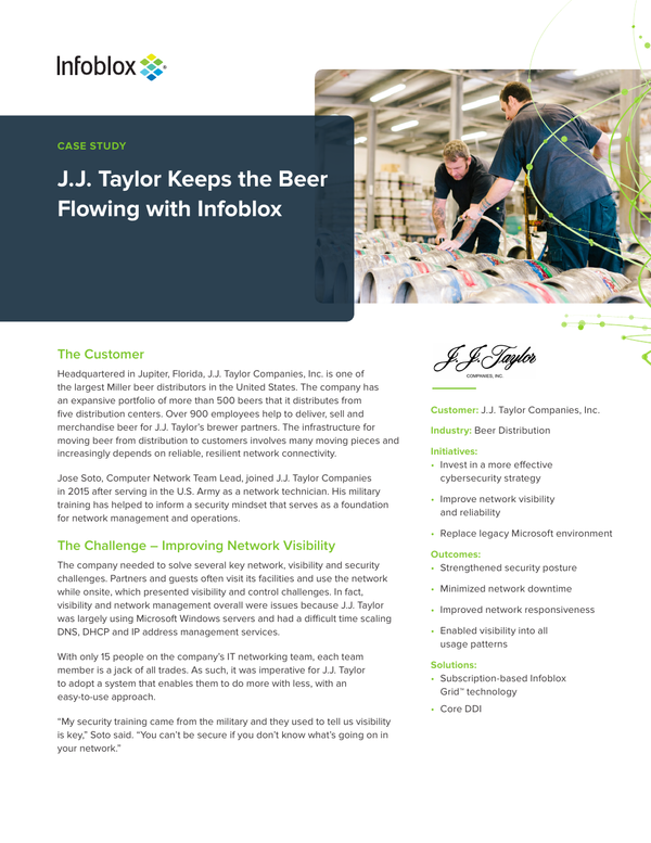 JJ Taylor Keeps the Beer Flowing with Infoblox