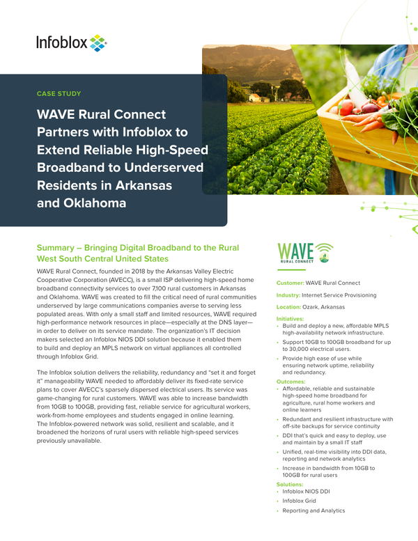 WAVE Rural Connect Partners with Infoblox to Extend Reliable