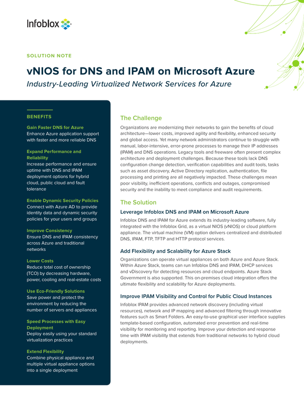 vNIOS for DNS and IPAM on Microsoft Azure