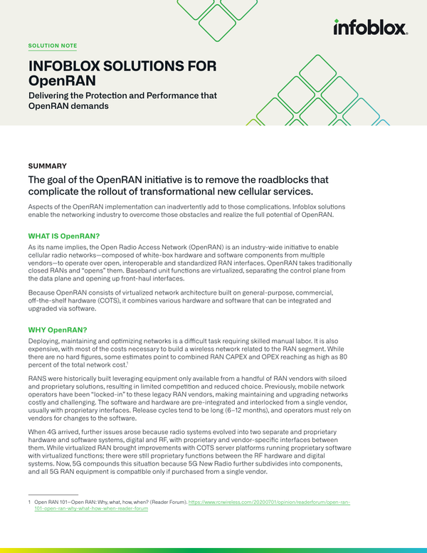 Infoblox Solutions for OpenRAN
