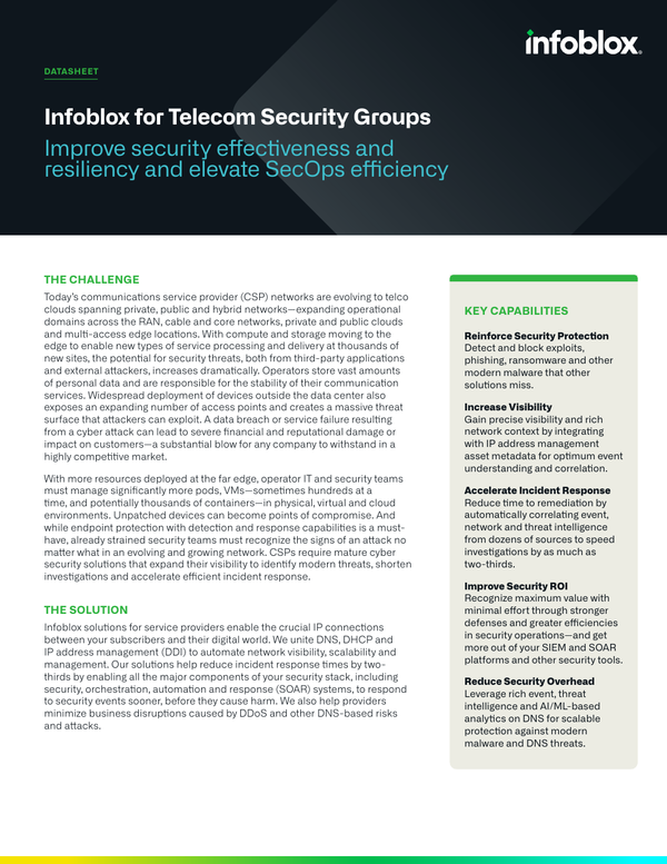 [Datasheet] Infoblox for Telecom Security Groups