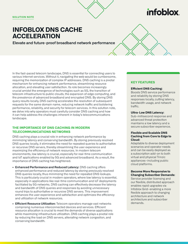 Infoblox DNS Cache Acceleration | Infoblox