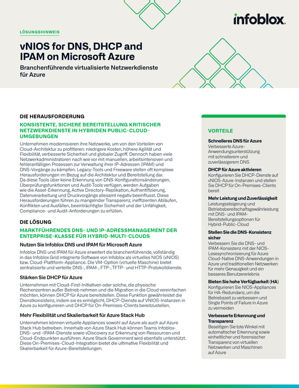 vNIOS for DNS, DHCP and IPAM on Microsoft Azure
