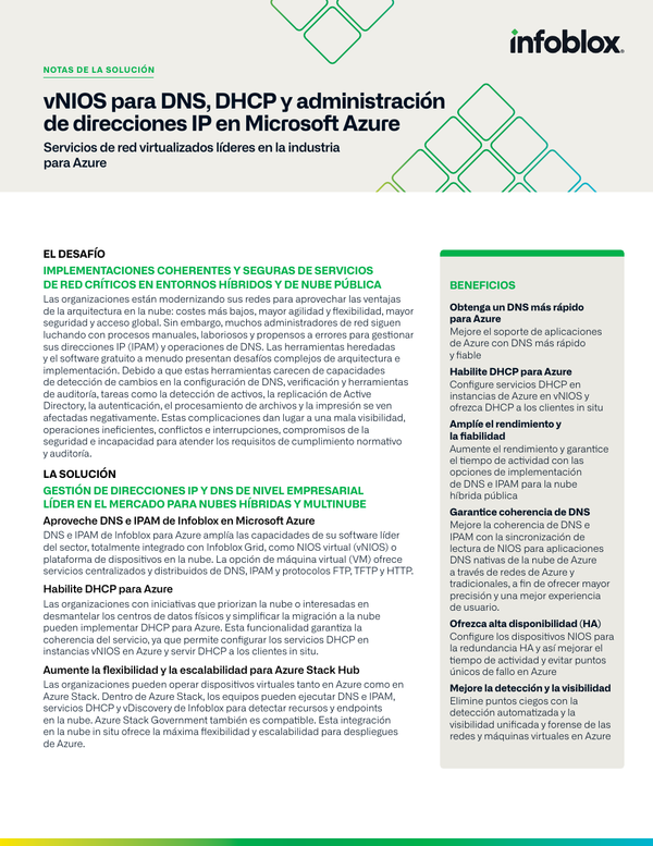 vNIOS para DNS, DHCP y administración de direcciones IP en Microsoft Azure