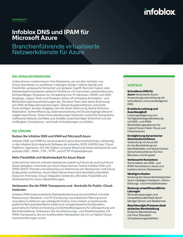 Infoblox DNS und IPAM für Microsoft Azure