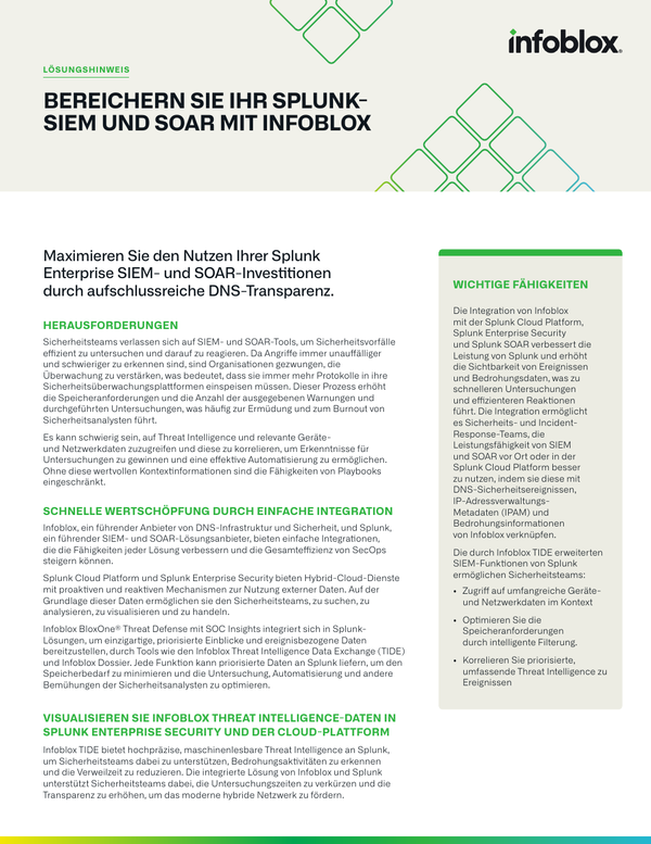 Bereichern Sie Ihr Splunk SIEM Und SOAR Mit Infoblox