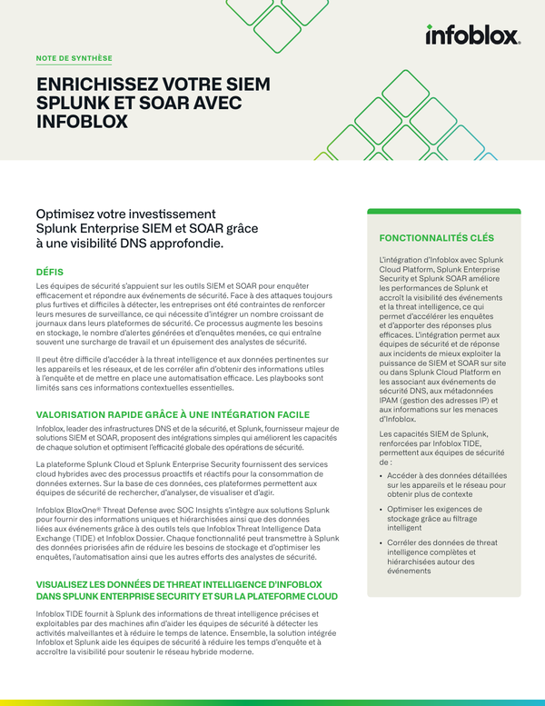 Enrichissez Votre SIEM Splunk Et SOAR Avec Infoblox