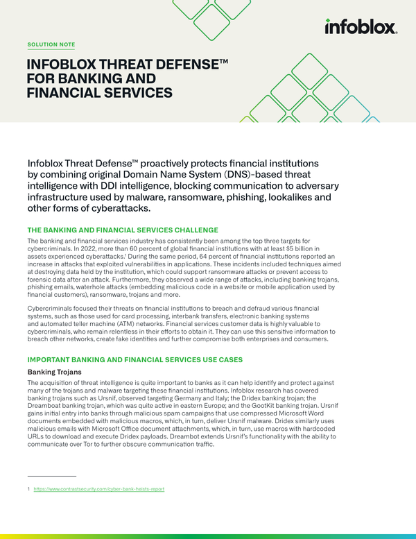 [Solution Note] Infoblox Threat Defense For Banking And Financial Services