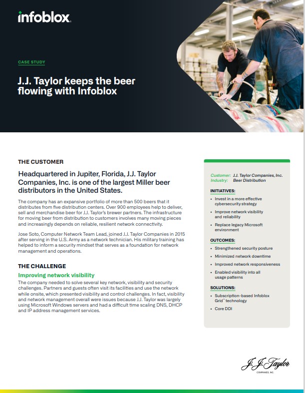 JJ Taylor Keeps the Beer Flowing with Infoblox