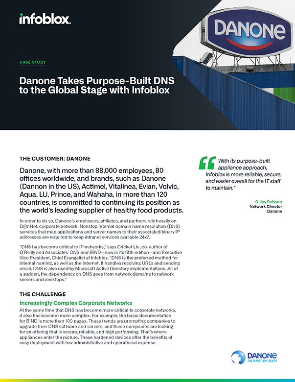 Danone Takes Purpose-Built DNS to the Global Stage with Infoblox