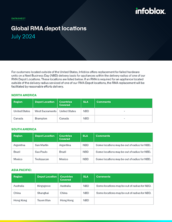 [Datasheet] Global RMA Depot Locations