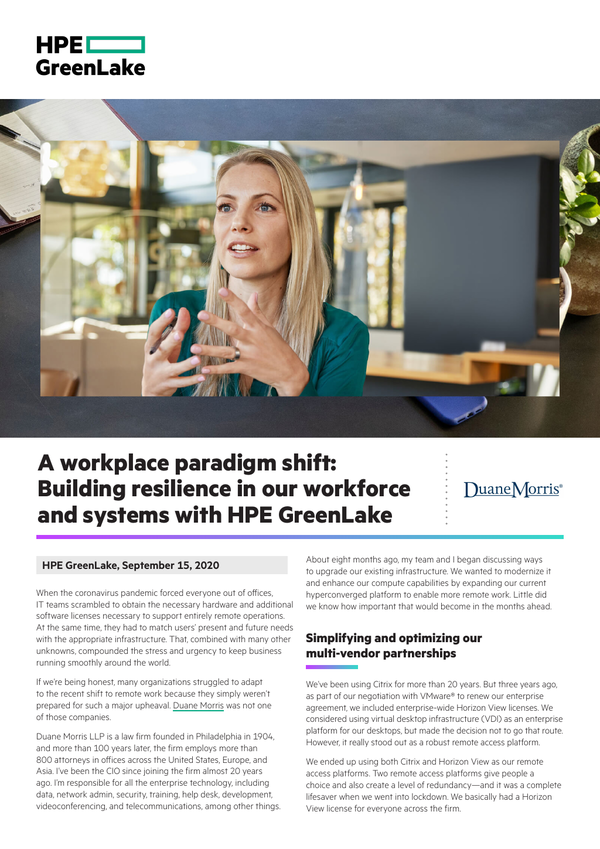 A workplace paradigm shift: Building resilience in our workforce and systems with HPE GreenLake ...