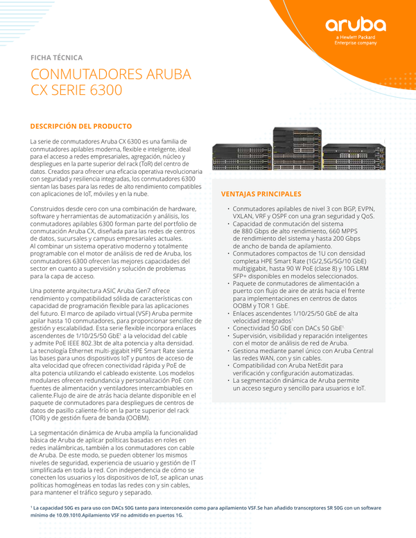 CONMUTADORES ARUBA CX SERIE 6300