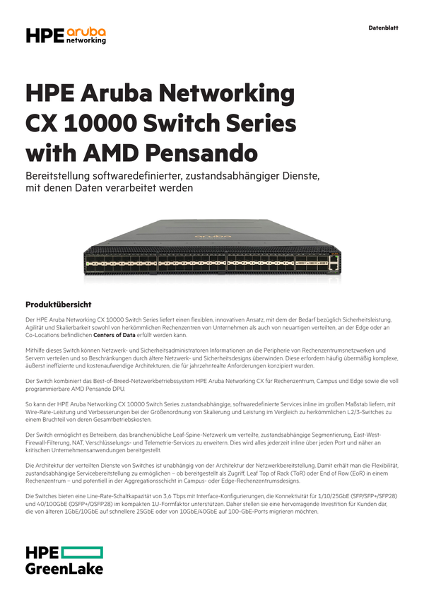 HPE Aruba Networking CX 10000 Switch Series with AMD Pensando