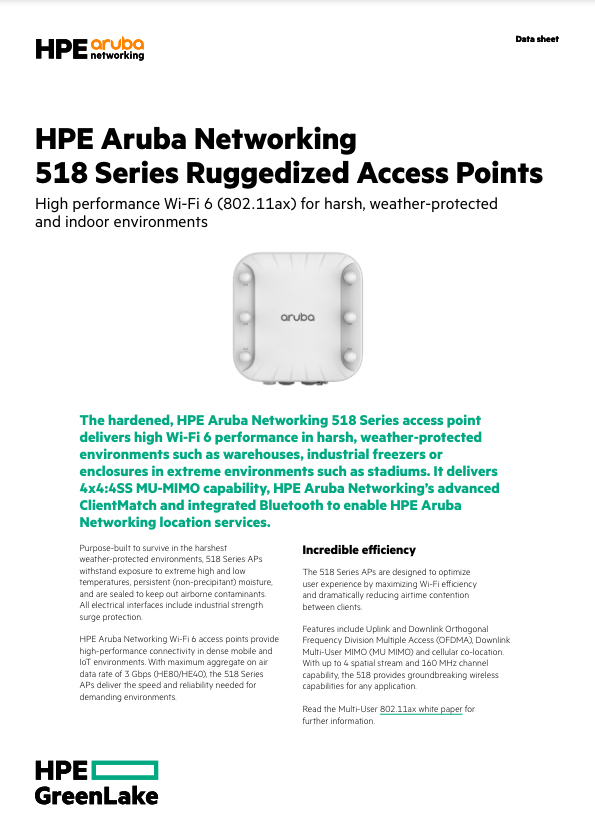 HPE Aruba Networking 518 Series Ruggedized Access Points [12 min read time]