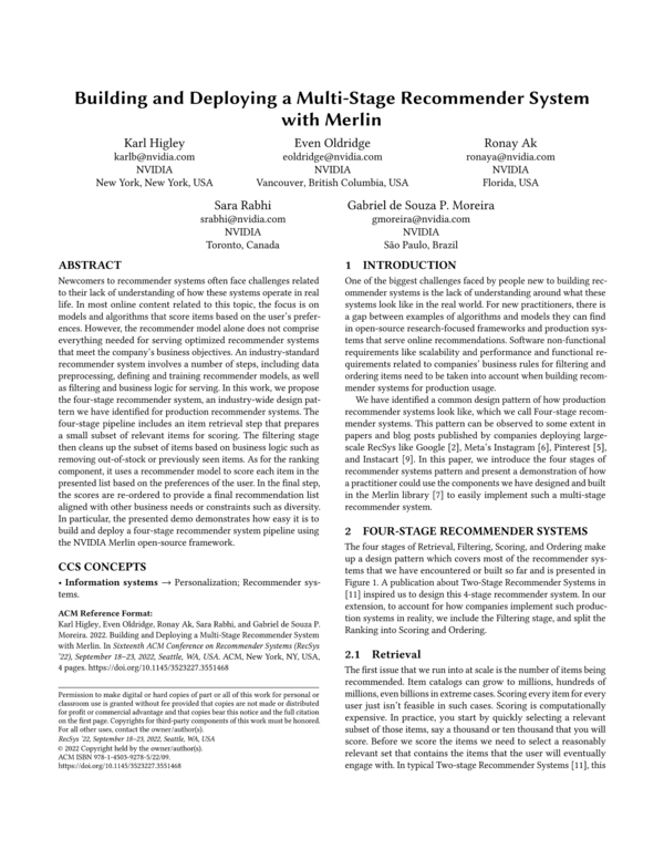 Building And Deploying A Multi Stage Recommender System With Merlin