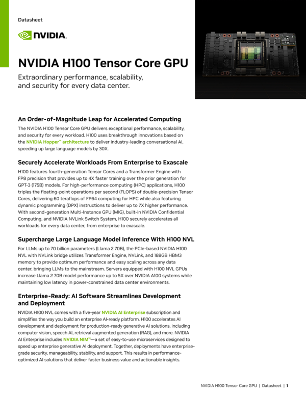 NVIDIA H100 Tensor Core GPU Datasheet