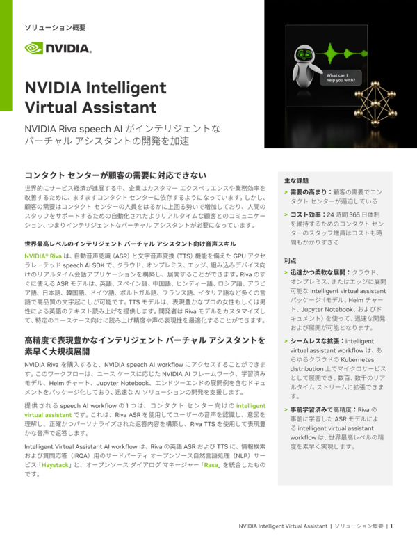 NVDIA Intelligent Virtual Assistant ソリューション概要
