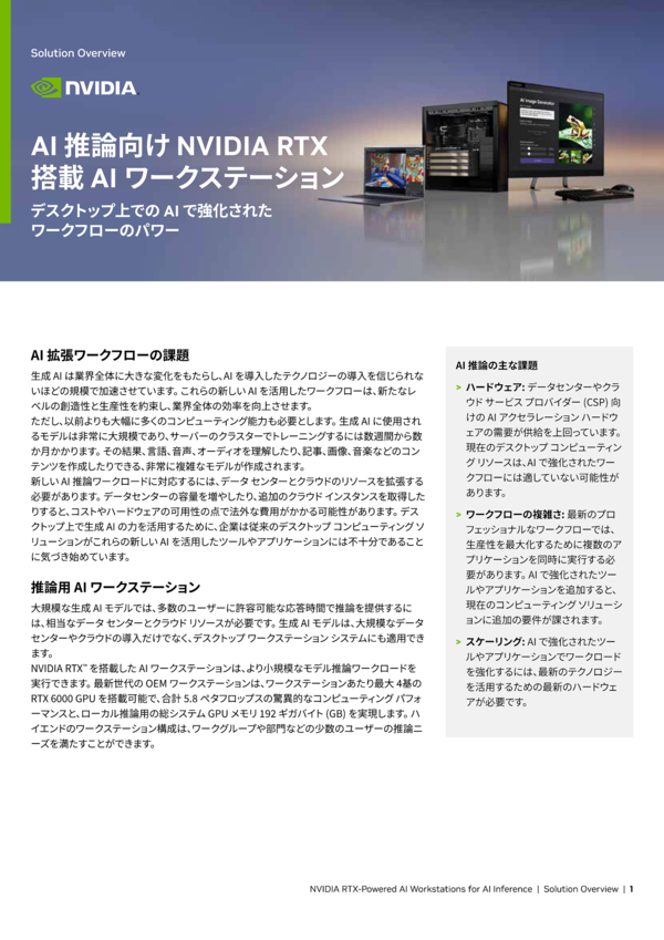 AI 推論向け NVIDIA RTX 搭載 AI ワークステーション