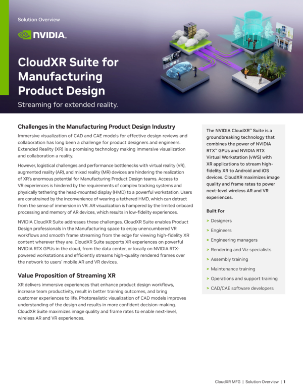 CloudXR Suite for Manufacturing Product Design