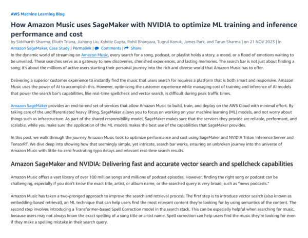 How Amazon Music uses SageMaker with NVIDIA to optimize ML training and inference performance ...