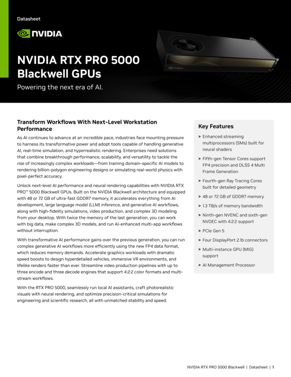 NVIDIA RTX PRO 5000 Blackwell Datasheet