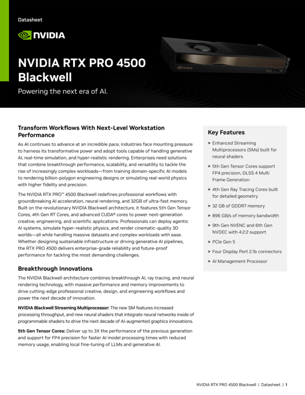 NVIDIA RTX PRO 4500 Blackwell Datasheet