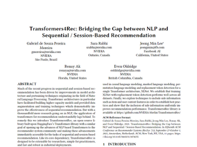 Transformers4Rec: Bridging the Gap between NLP and Sequential / Session ...