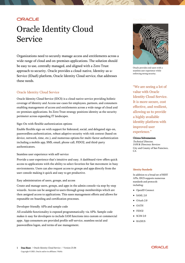 Oracle Identity Cloud Service Oracle Identity Cloud Service