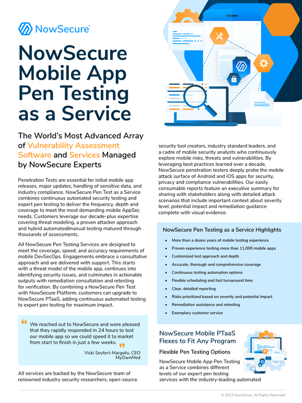 NowSecure Mobile App Pen Testing PTaaS Datasheet