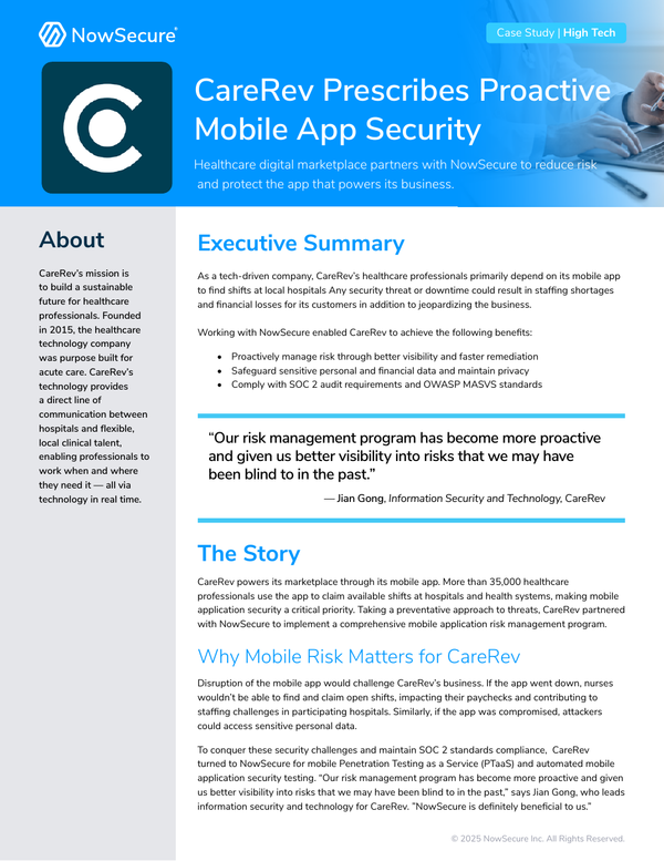 CareRev Prescribes Proactive Mobile App Security