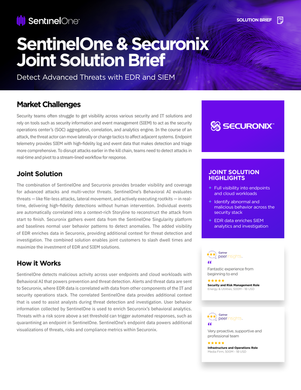 SentinelOne and Securonix Joint Solution Brief