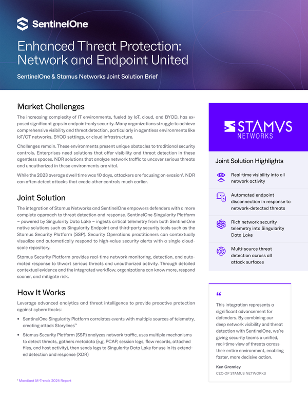 SentinelOne & Stamus Networks Joint Solution Brief