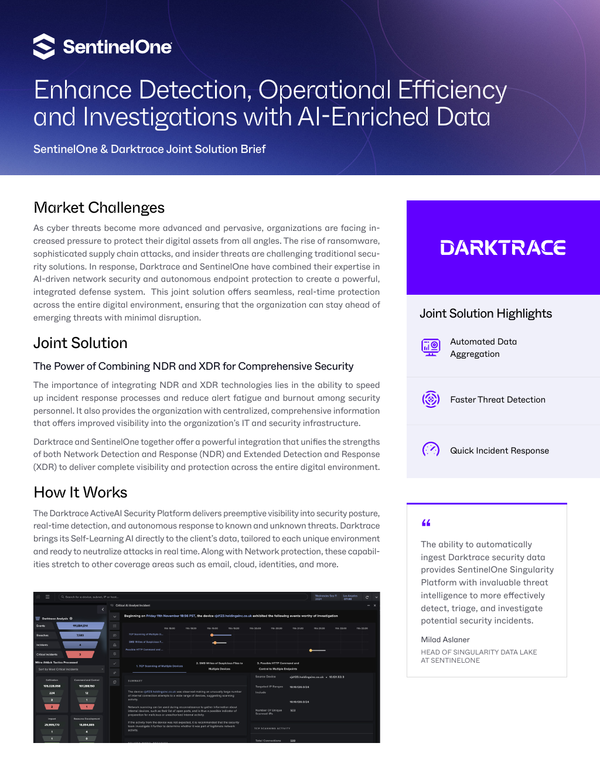 SentinelOne & Darktrace Joint Solution Brief