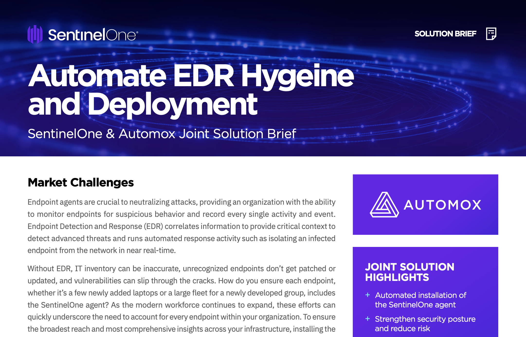 Automate EDR Hygiene and Deployment - SentinelOne & Automox Security Joint Solution Brief