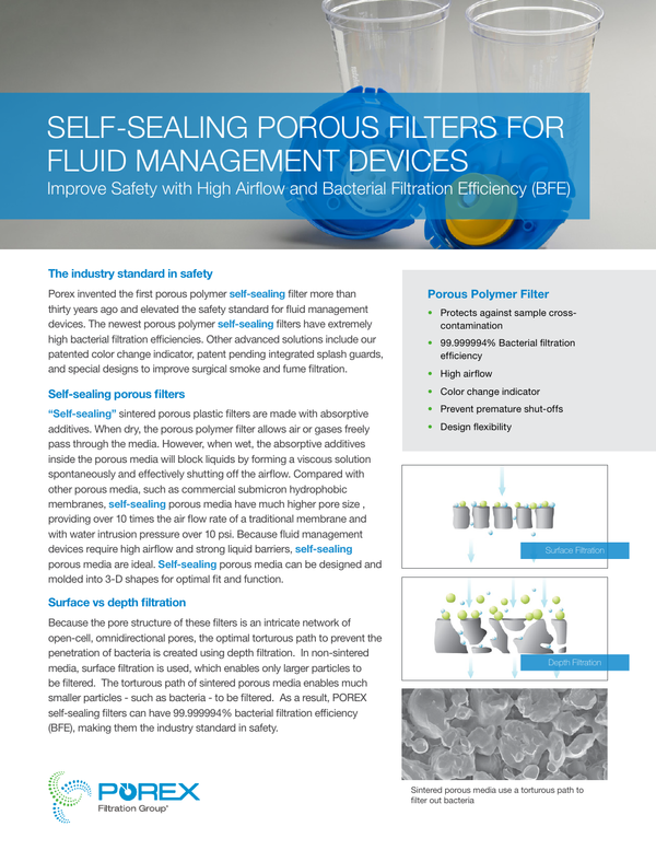 Self-Sealing Suction Canister Filters Brochure from Porex.