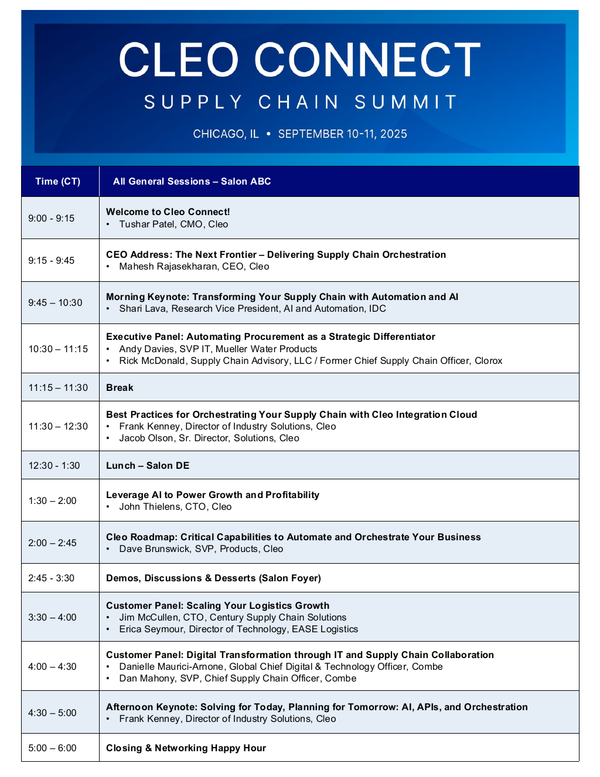 Cleo Connect: Supply Chain Summit Agenda