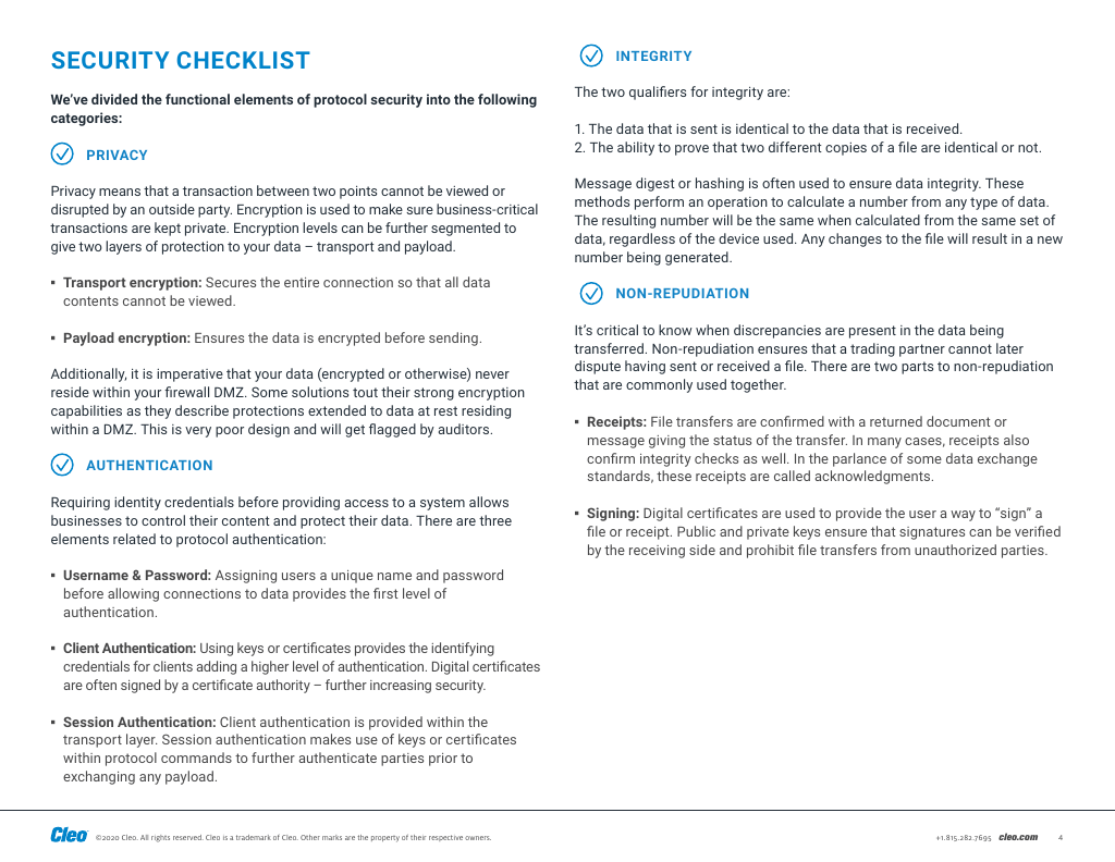 Security Checklist and Data Transfer Protocols