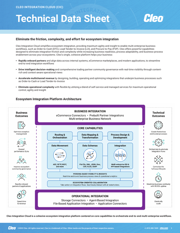 Cleo Integration Cloud: Technical Datasheet