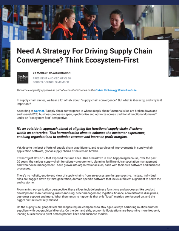 Need A Strategy For Driving Supply Chain Convergence Forbes Article