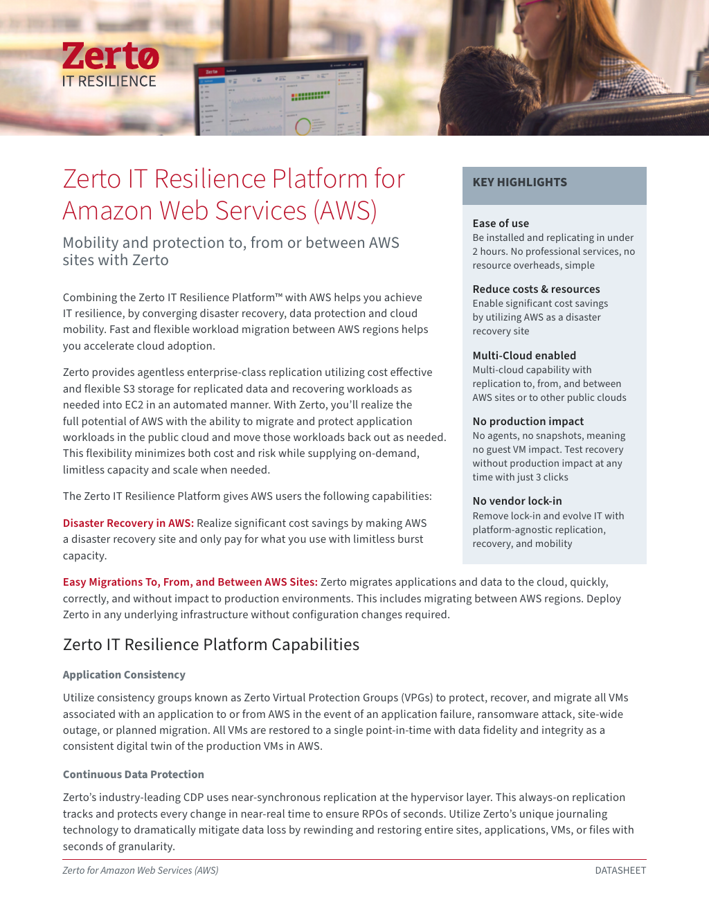 Zerto In-Cloud For AWS | Datasheet