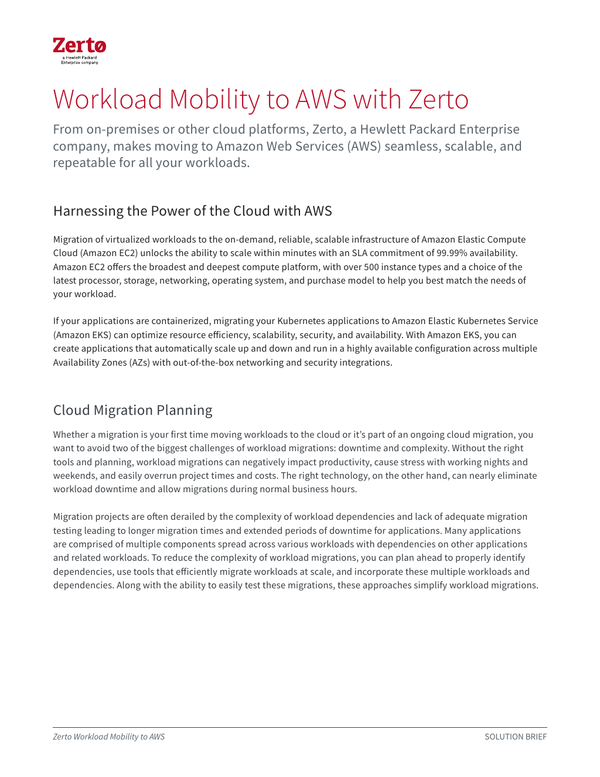Workload Mobility To AWS With Zerto | Solution Brief