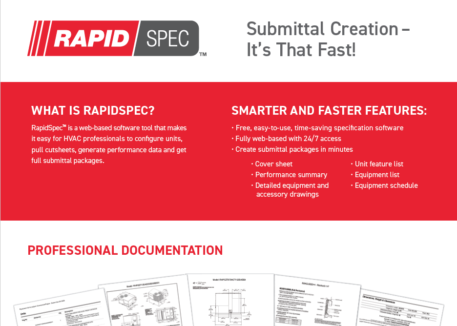 Rheem Commercial Air Conditioning Products | RapidSpec | Submittal Packages | Product Selection Tool