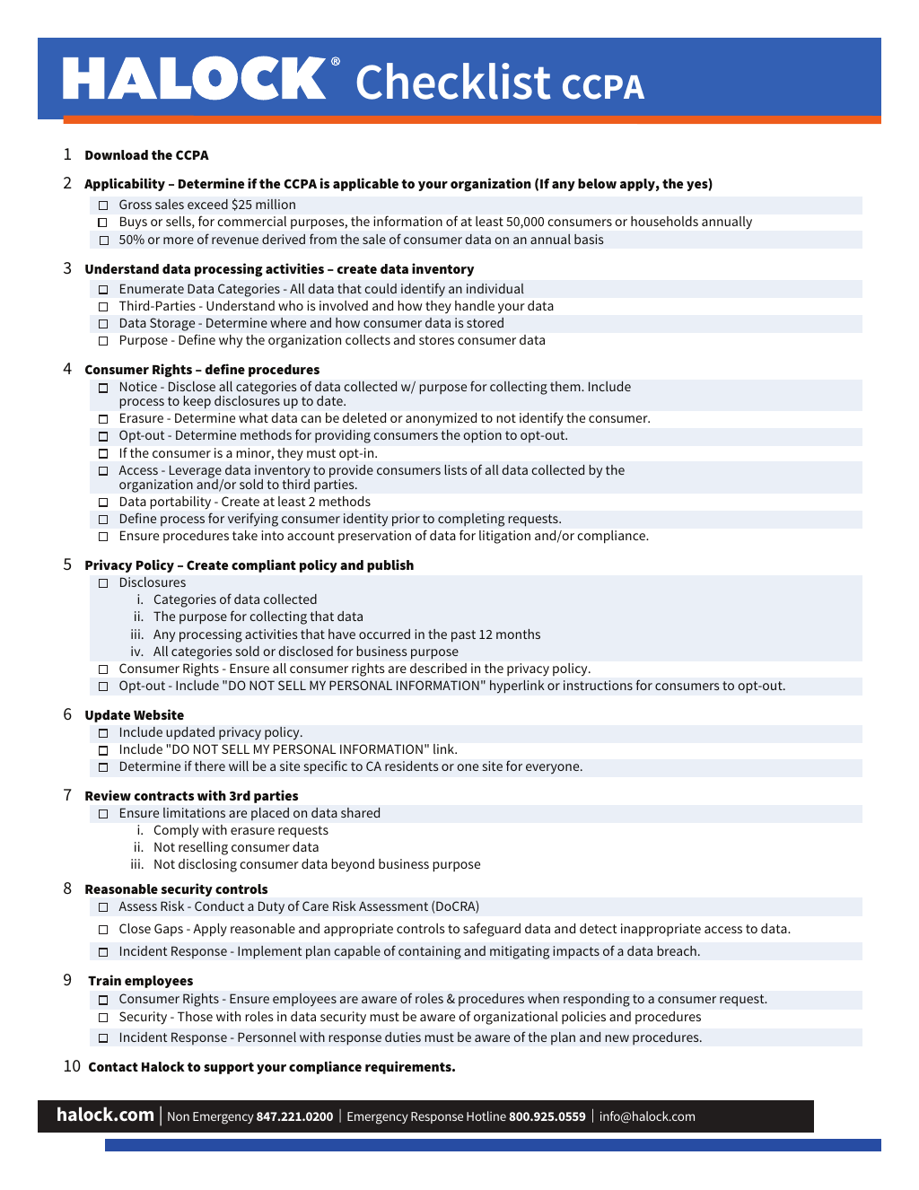 HALOCK CCPA Checklist