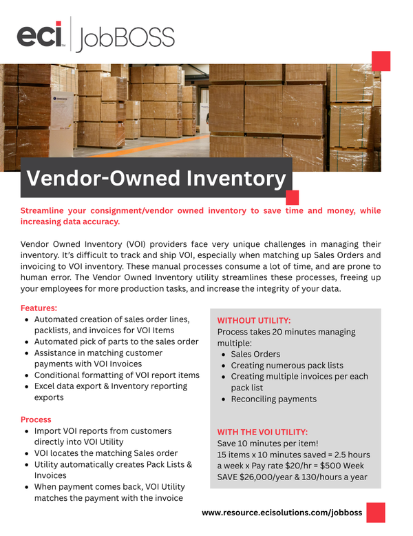 JobBOSS Vendor Owned Inventory
