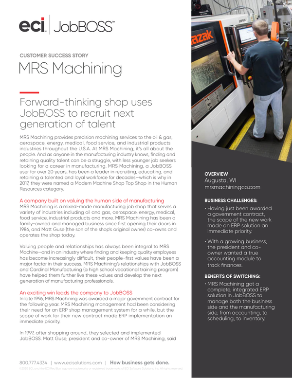 MRS Machining Case Study